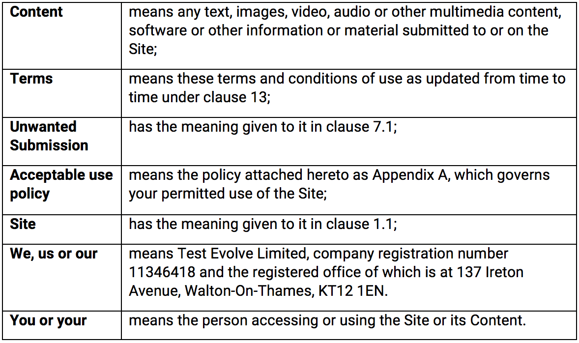 Terms and Conditions - Test Evolve
