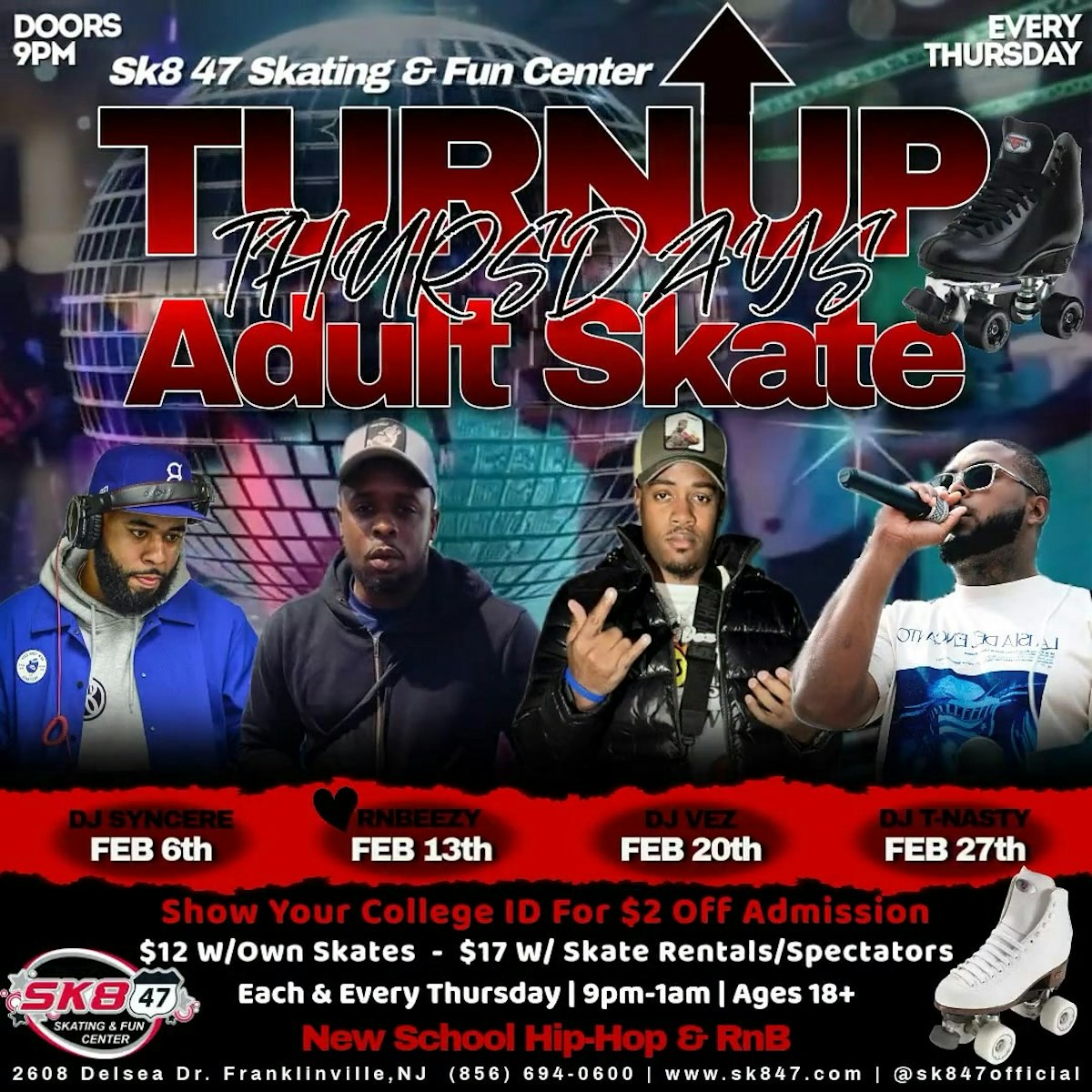 Turnup Thursdays - New Jersey skate event. DJ Vez. Hip Hop, RnB, Slow Jams and more music - DubSkate