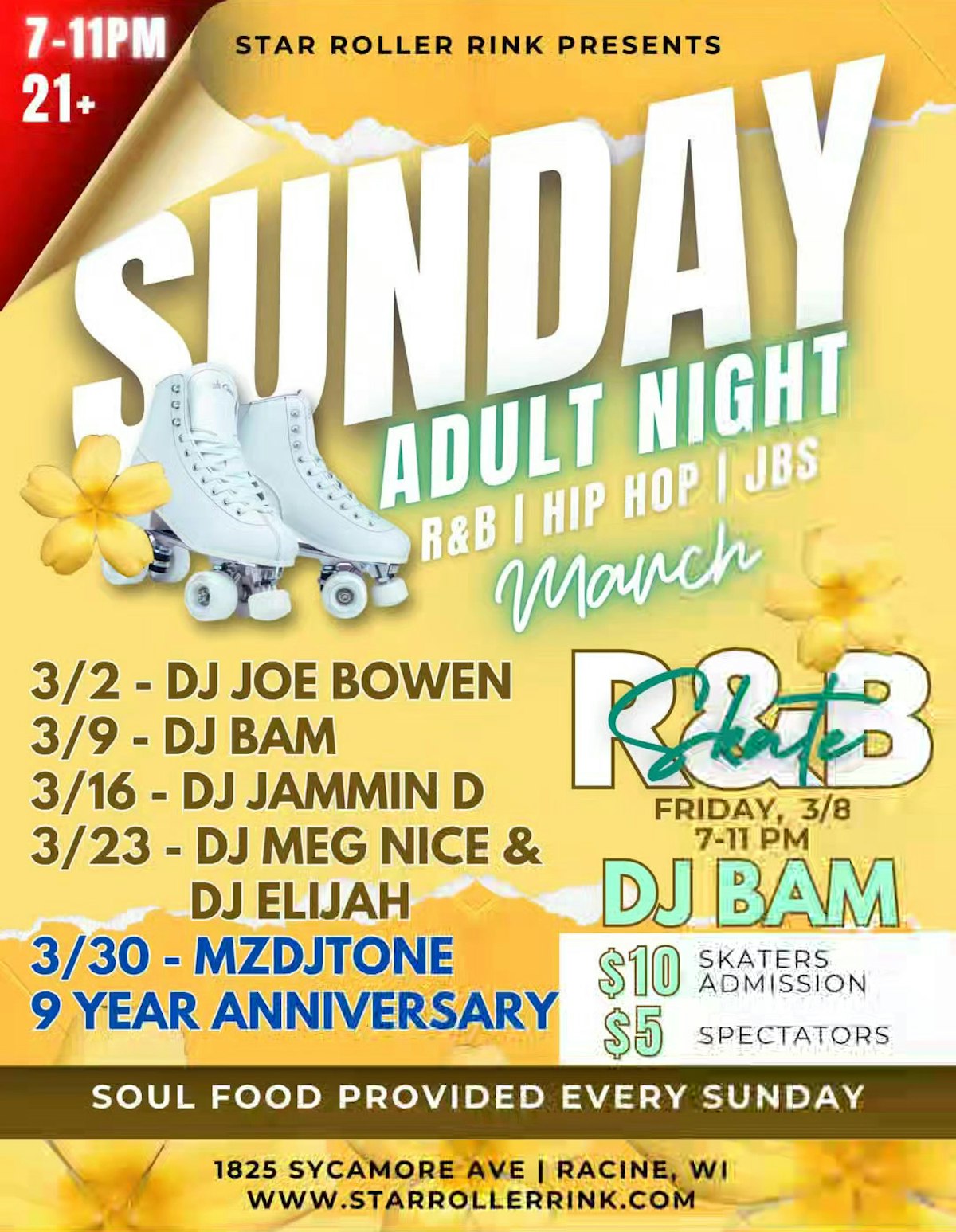 Sunday Adult Night - Wisconsin skate event. Joe Bowen. RnB, Hip Hop, JB ...