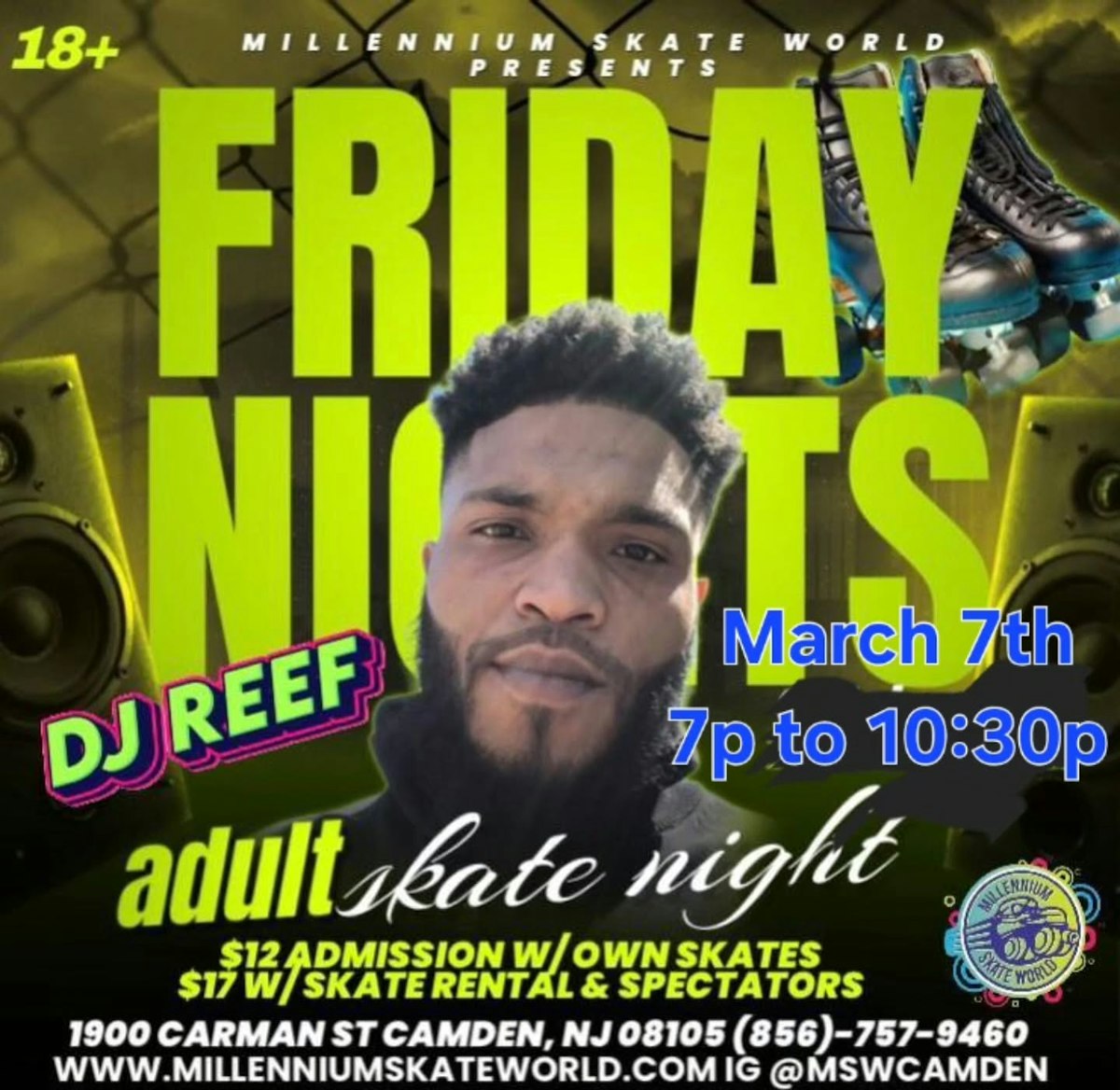 Friday Nights - New Jersey skate event. DJ Reef. RnB, Neo Soul, Slow Jams and more music - DubSkate