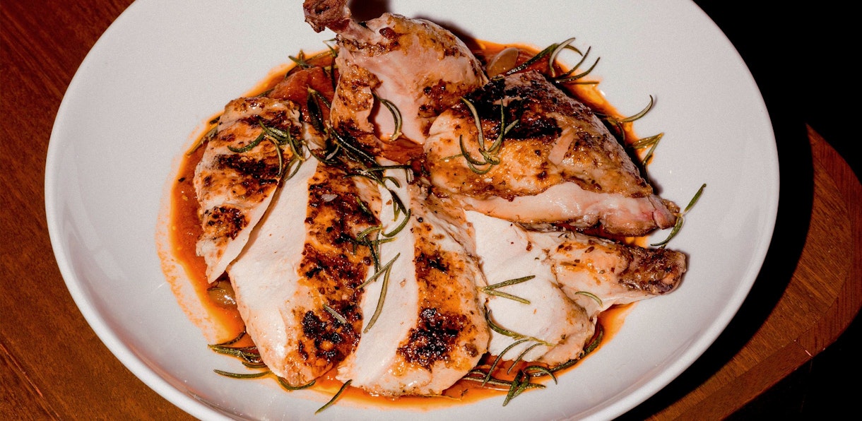 Whole Chicken with Black Garlic Salmoriglio from Studio Amaro