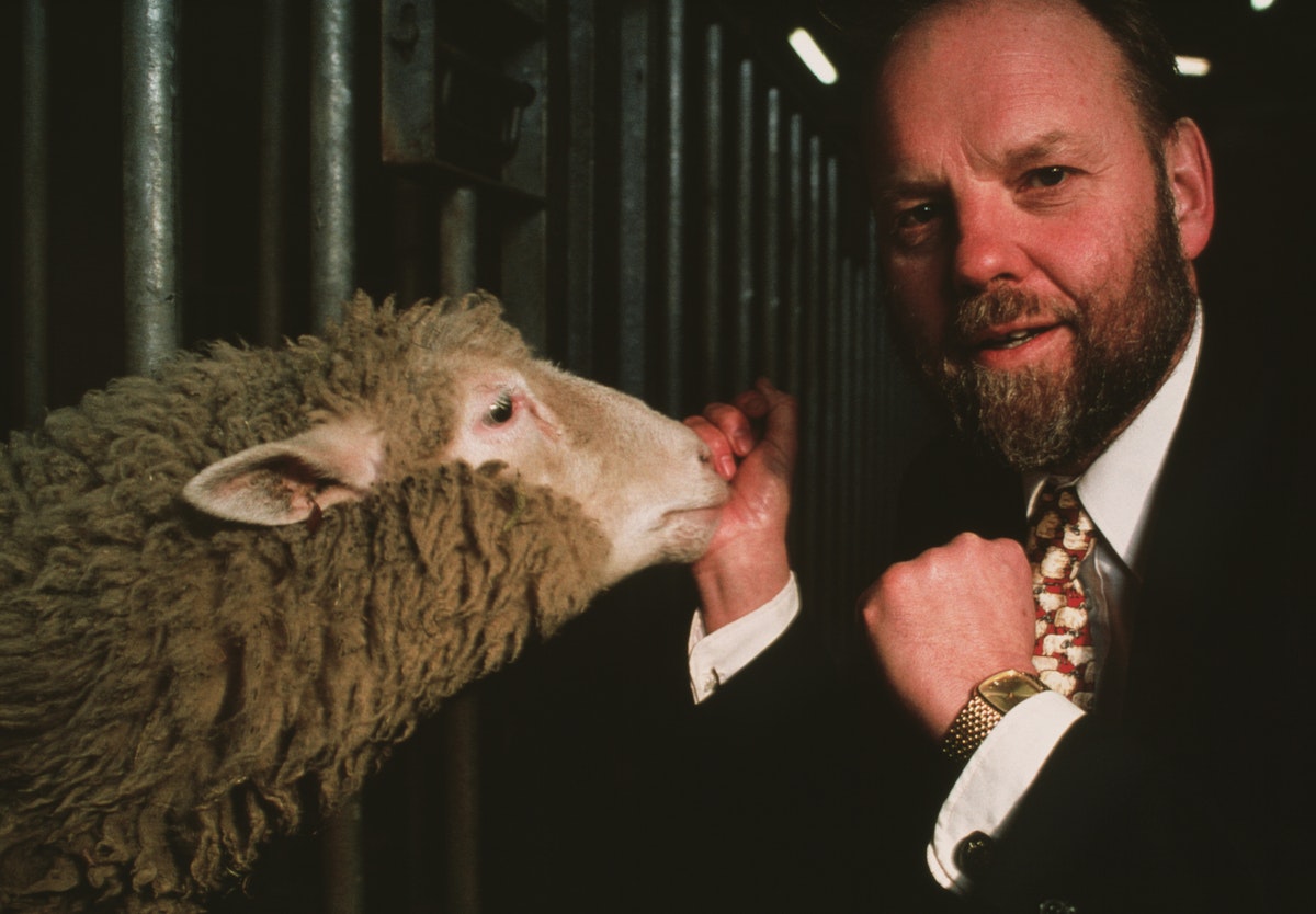 Embryologist Ian Wilmut and Dolly the sheep