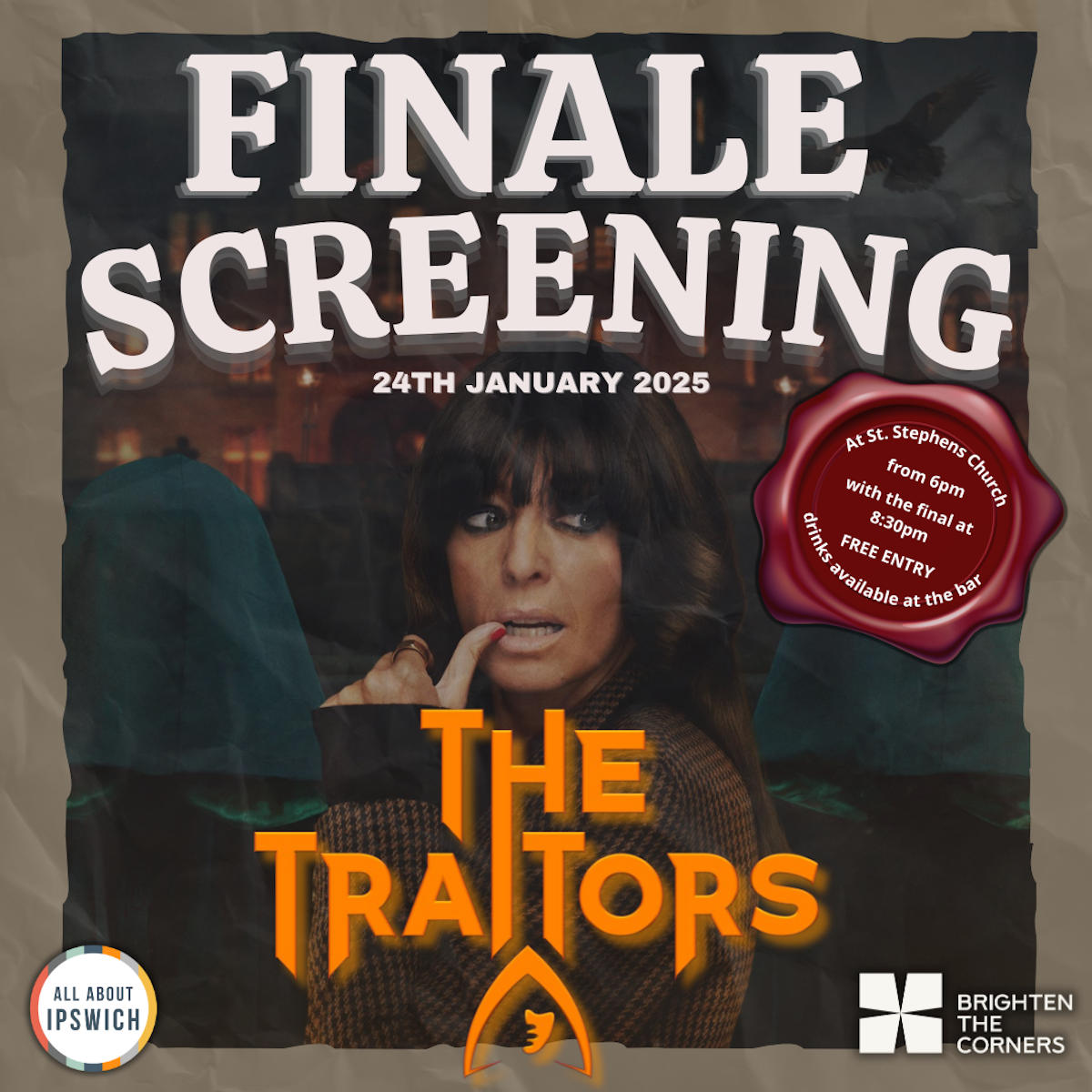 Join fellow Traitors fans for dramatic finale screening in Ipswich