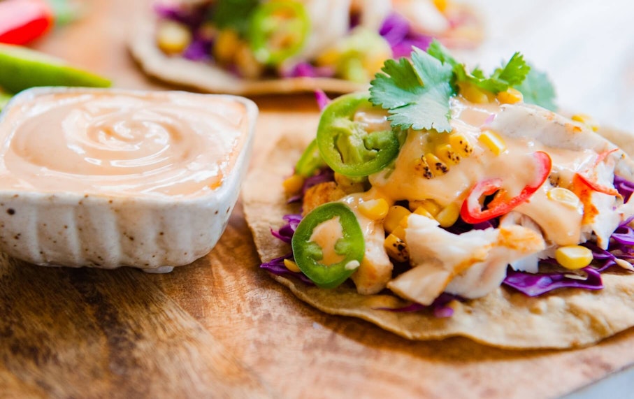 Soft Shell Fish Tacos with Sriracha Mayo Recipe Australia | Edlyn Foods