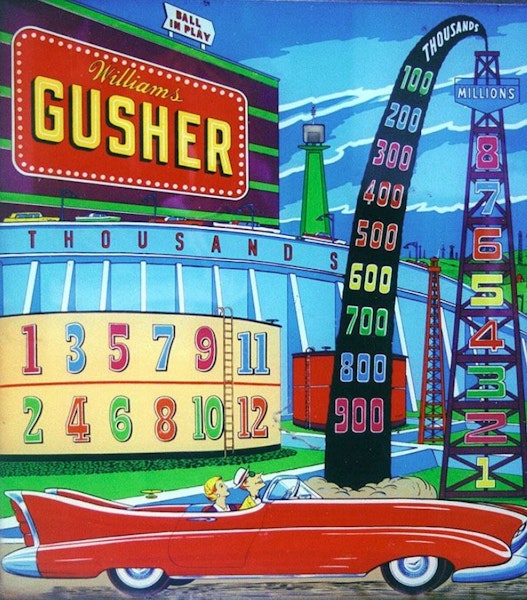 31C-197 - GUSHER (Williams) Backglass - Marco Specialties Pinball Parts