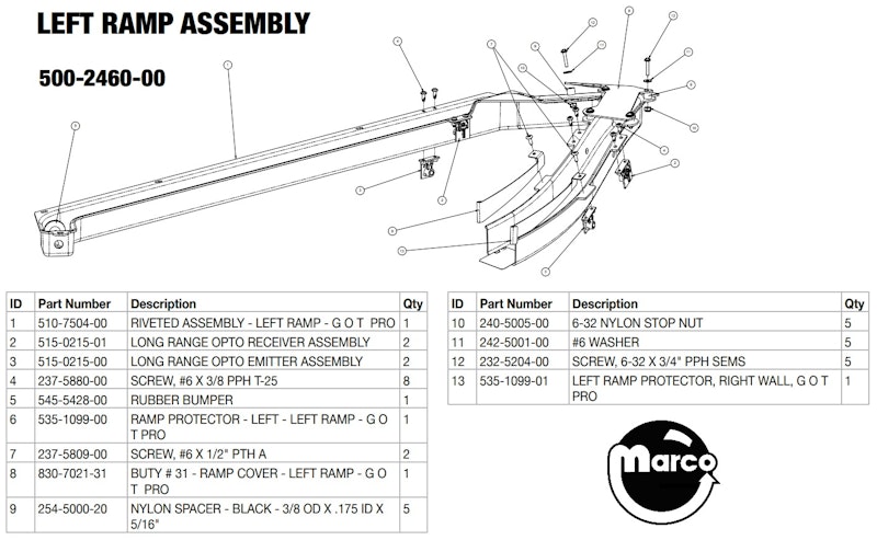 500-2460-00 - GAME OF THRONES PRO (Stern) Ramp left assembly - Marco ...