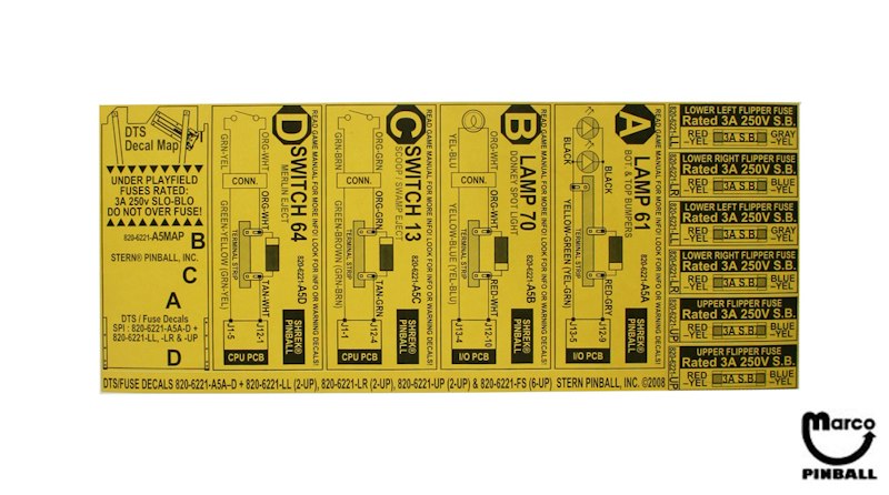 820-6221-A5 - SHREK (Stern) Decal fuses set - Marco Specialties Pinball ...