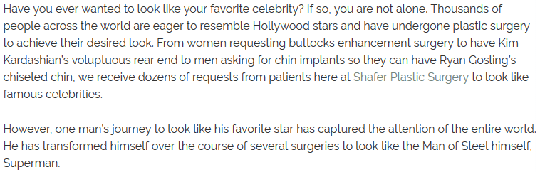 Superman Plastic Surgery | Shafer, David (shaferplasticsurgery.com)