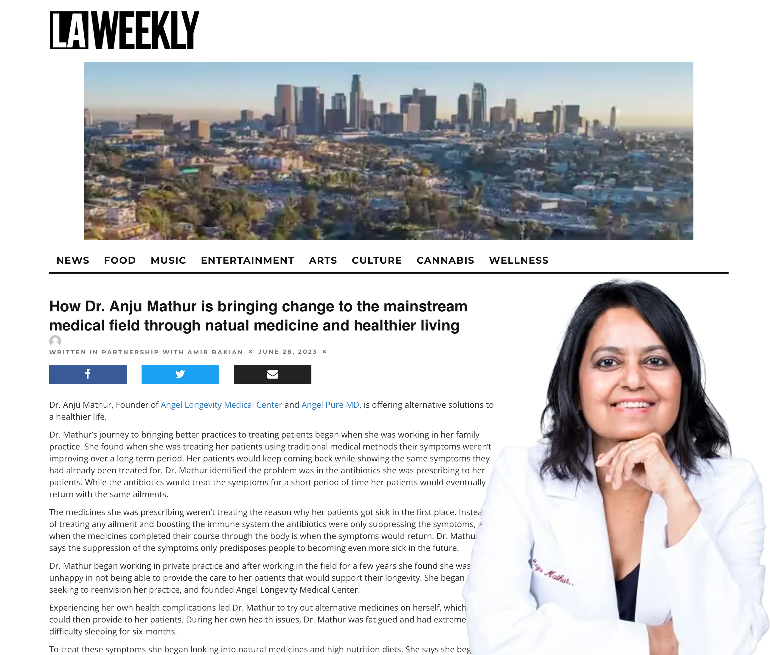 Dr. Anju Mathur featured in LA Weekly - Angel Longevity Medical Center