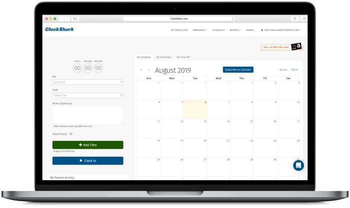 Clock In Clock Out Web Punch Clock | ClockShark | ClockShark