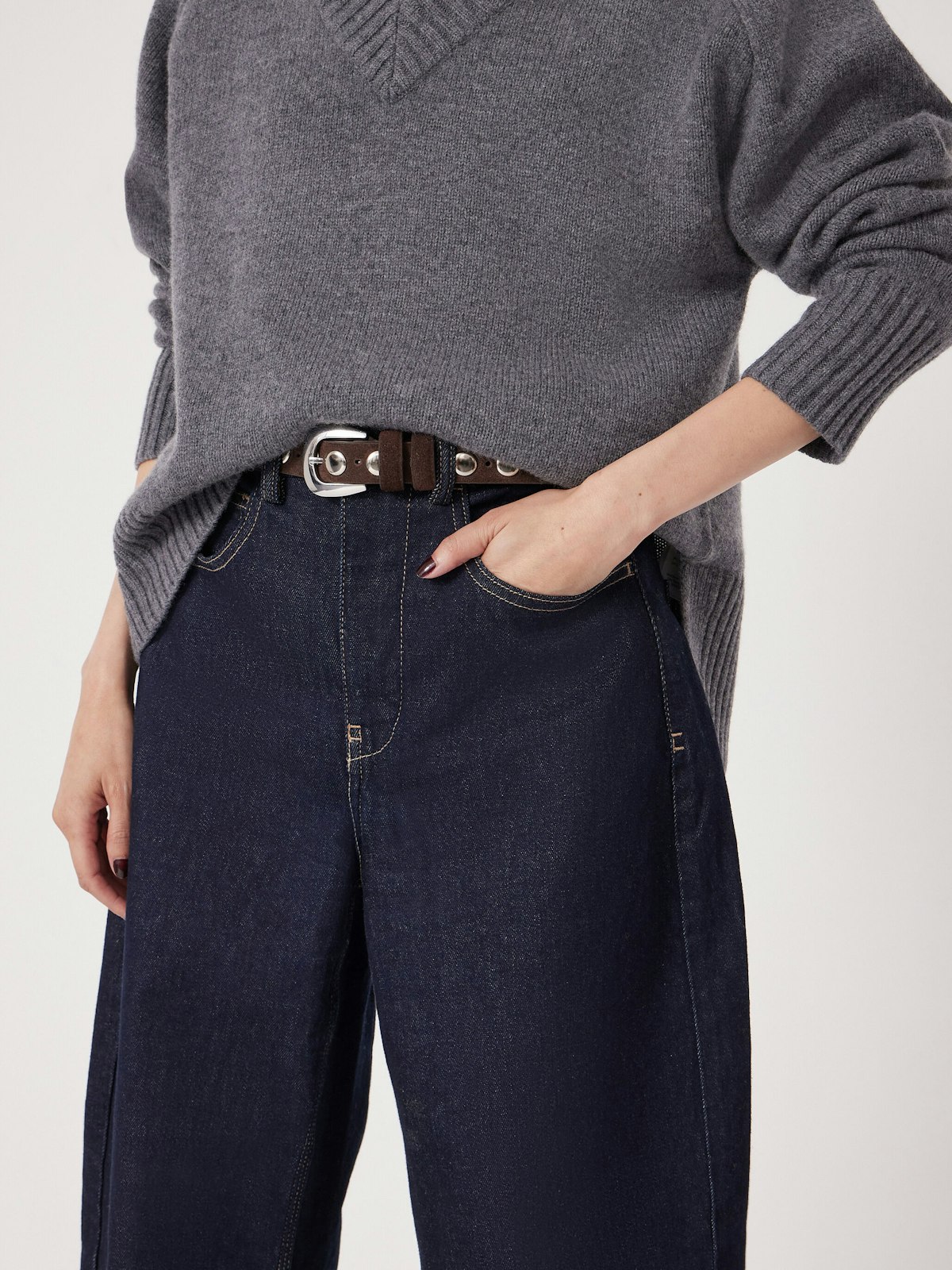 Seren Suede Studded Belt | Dark Brown | hush