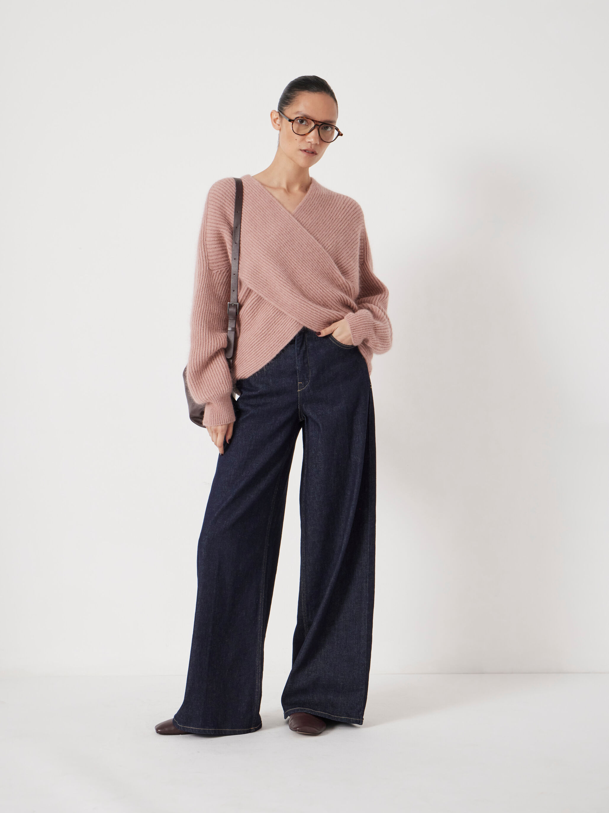 Betty Fluffy Cross Front Jumper | Rosewood Pink | hush