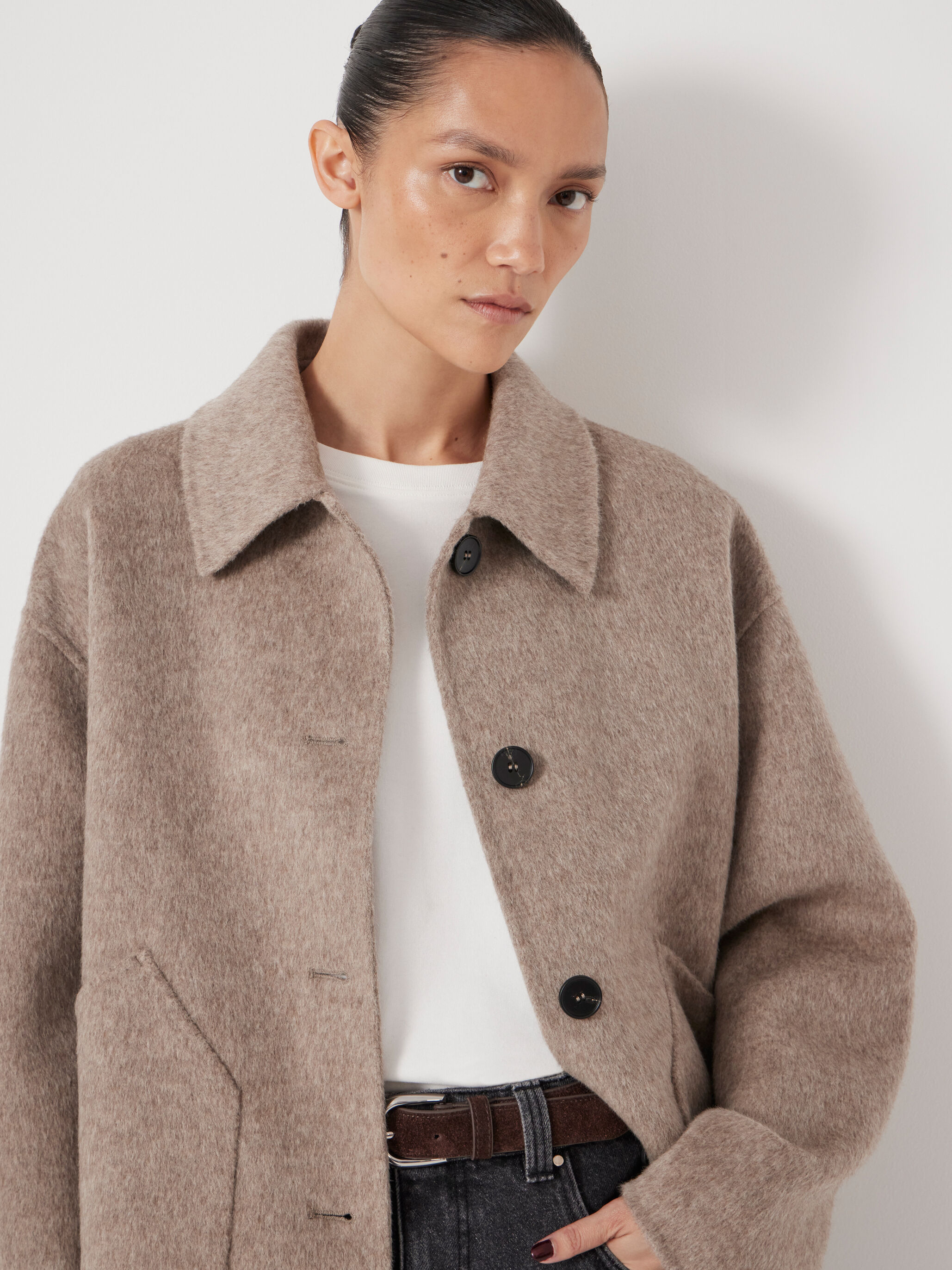 Pure Wool Double Faced Jacket | Oatmeal Marl | hush