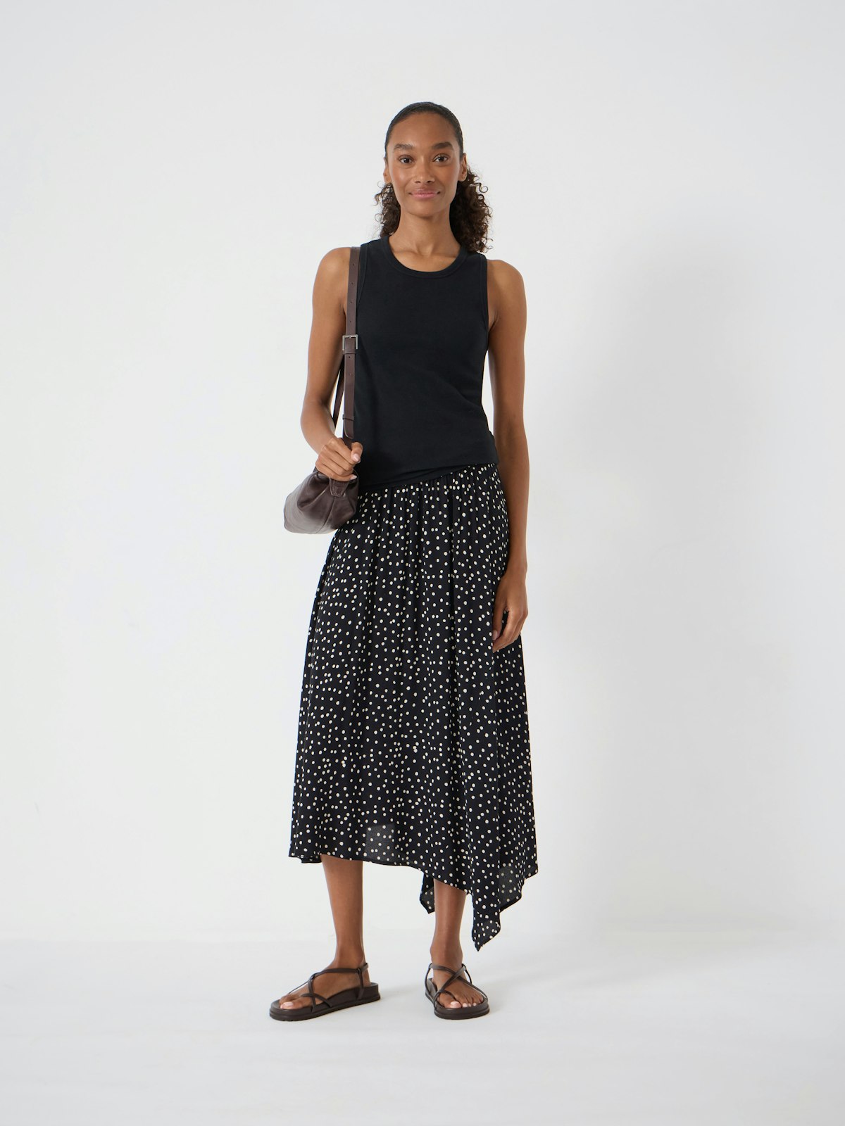 Cesca Polka Dot Asymmetric Skirt | Tiny Polka Dot Black | hush