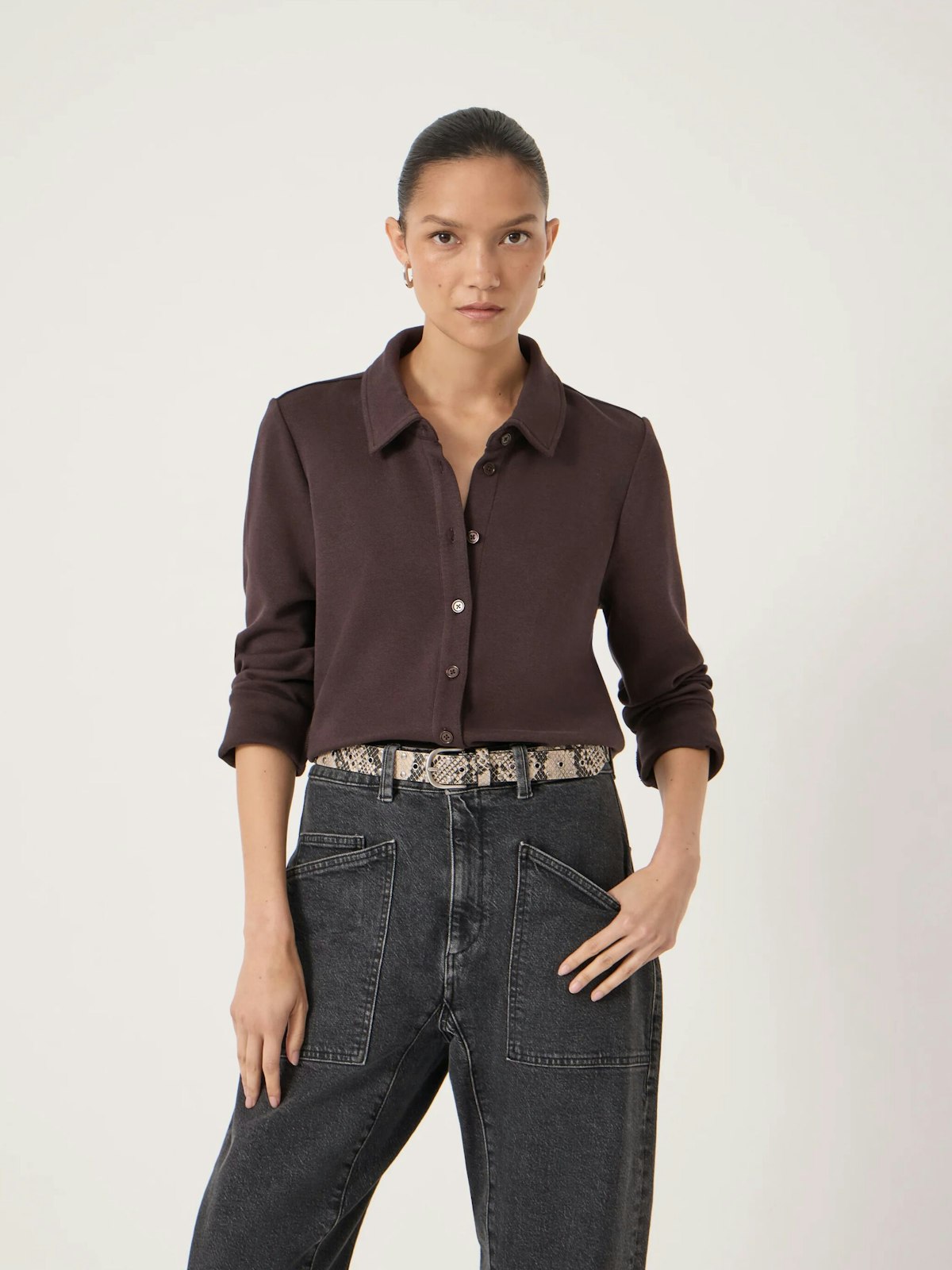 Noa Button A-Line Polo Top | Plum Purple | hush
