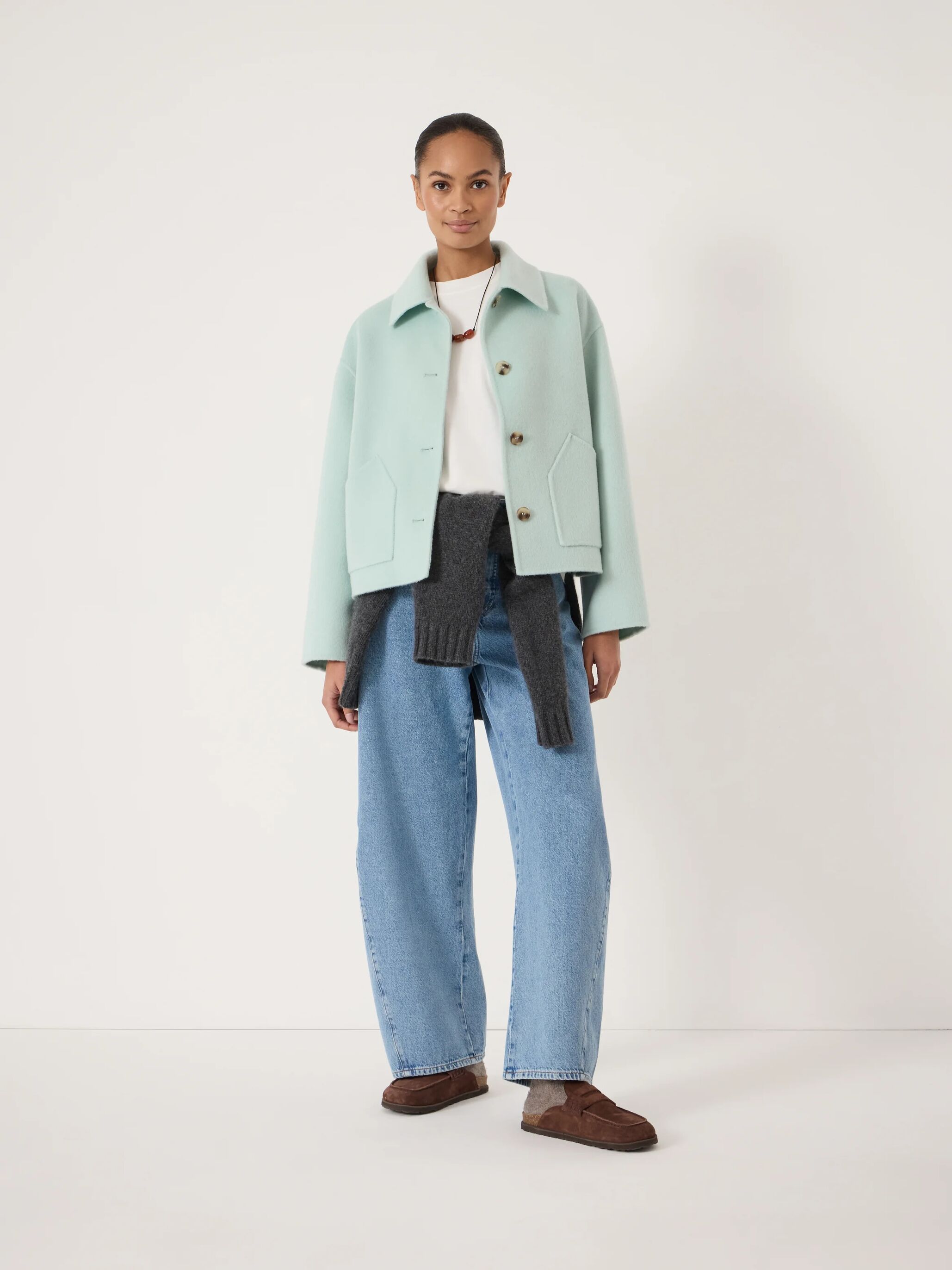 Pure Wool Double Faced Jacket | Light Teal Green | hush