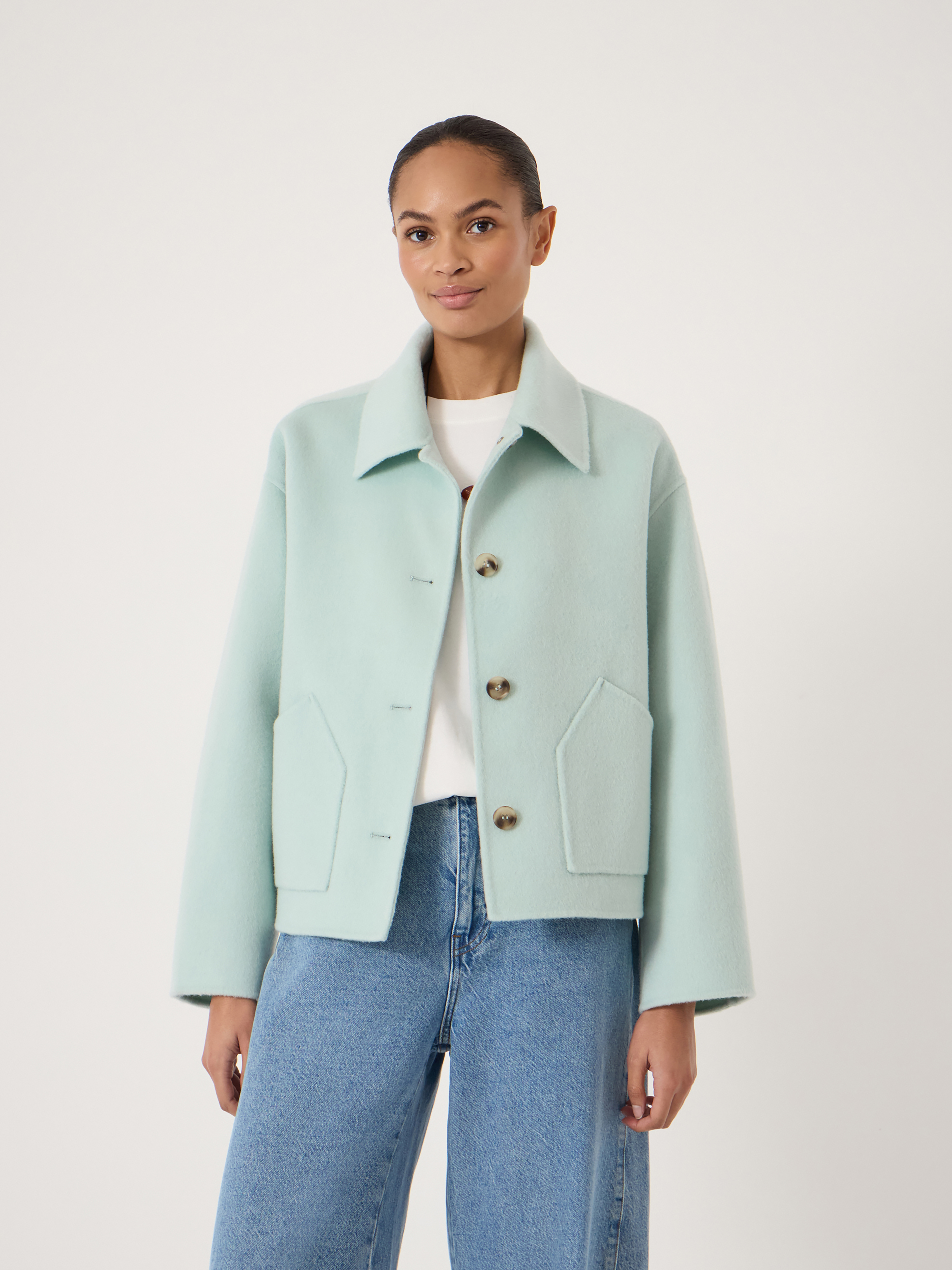 Pure Wool Double Faced Jacket | Light Teal Green | hush