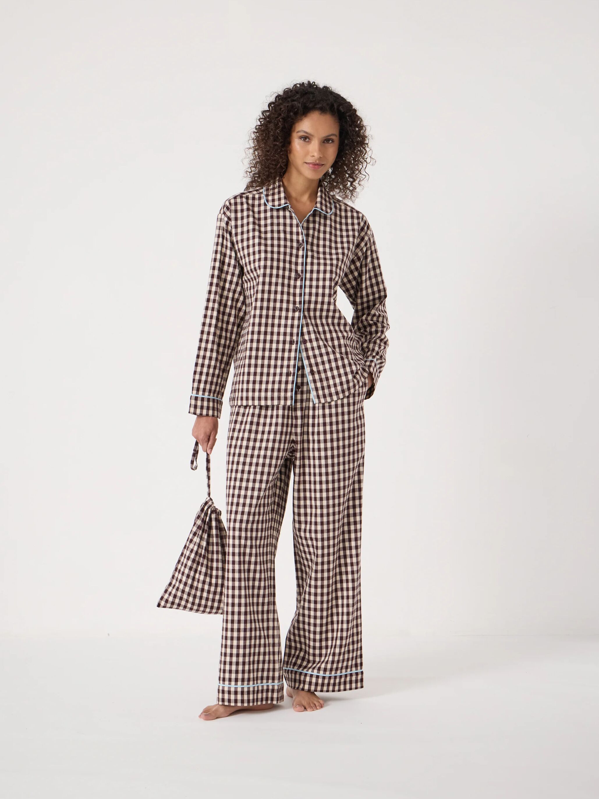Brushed Cotton Gingham Pyjamas | Brown Mix | hush
