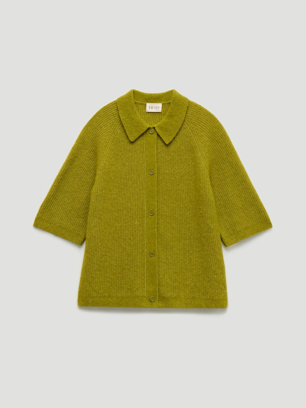 Jinny Wool Blend Short Sleeve Cardigan | Olive Green | hush