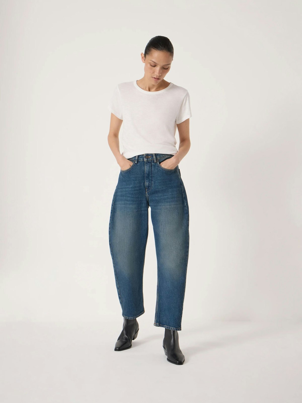 Cordelia Barrel Leg Jeans | Green Blue Denim | hush