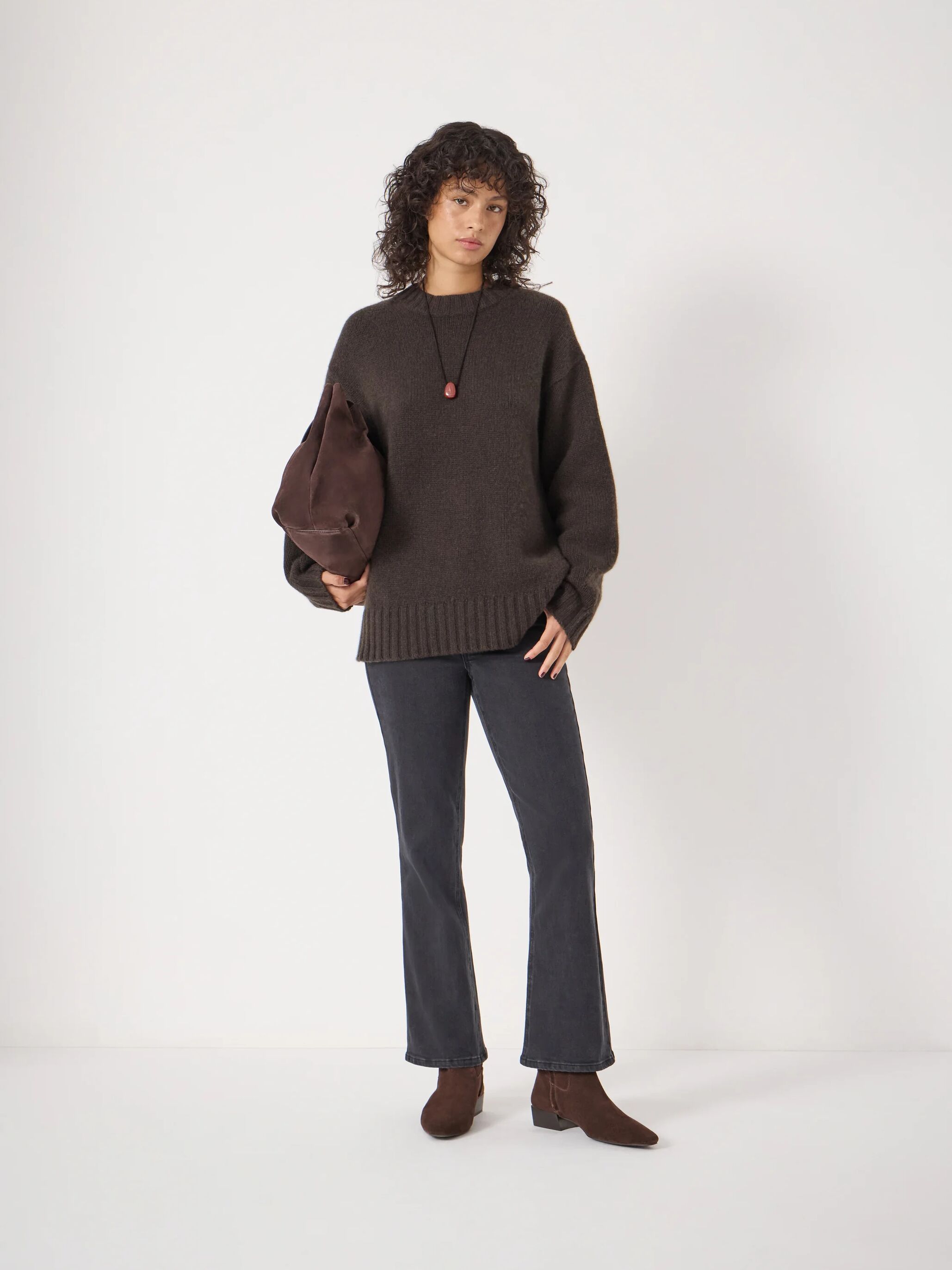 Cora Longline Chunky Cashmere Jumper | Dark Brown | hush