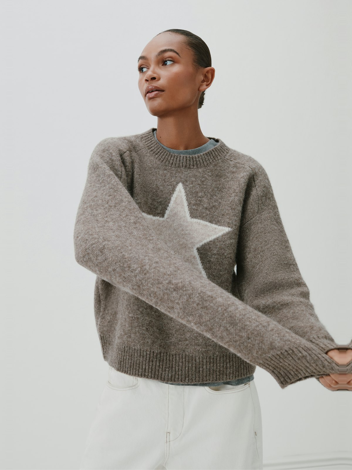 Wool Blend Star Jacquard Jumper | Antler Brown | hush