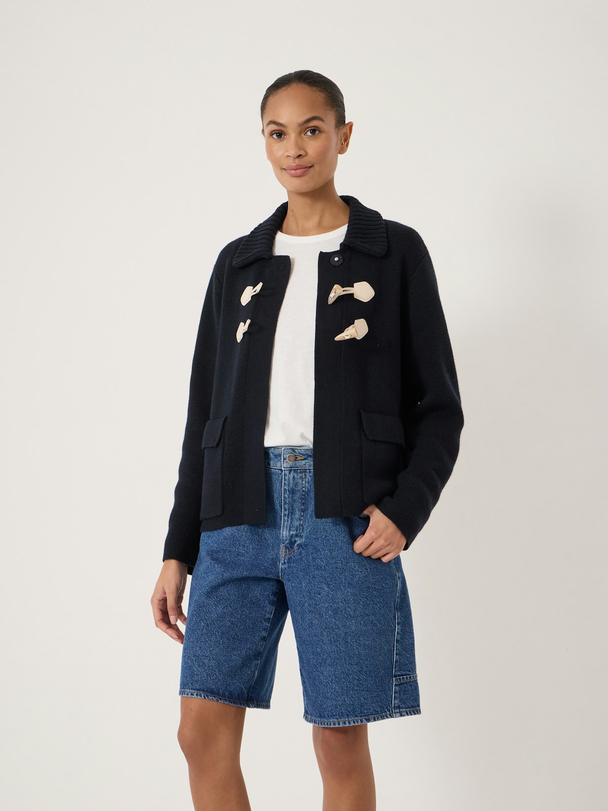 Dora Duffel Trim Wool Blend Cardigan | Navy | hush