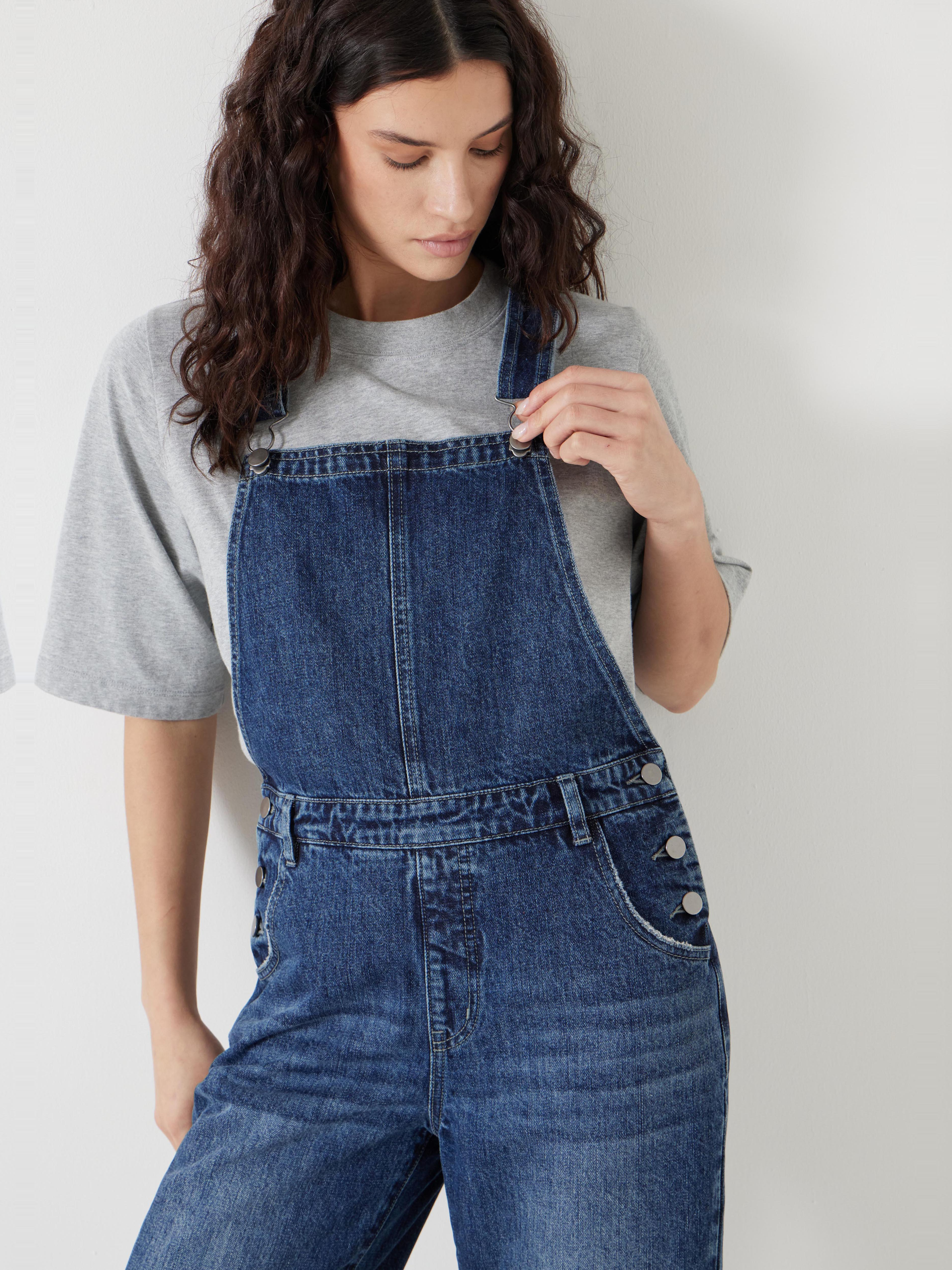 Cordelia Barrel Leg Dungarees | Mid Authentic Blue | hush
