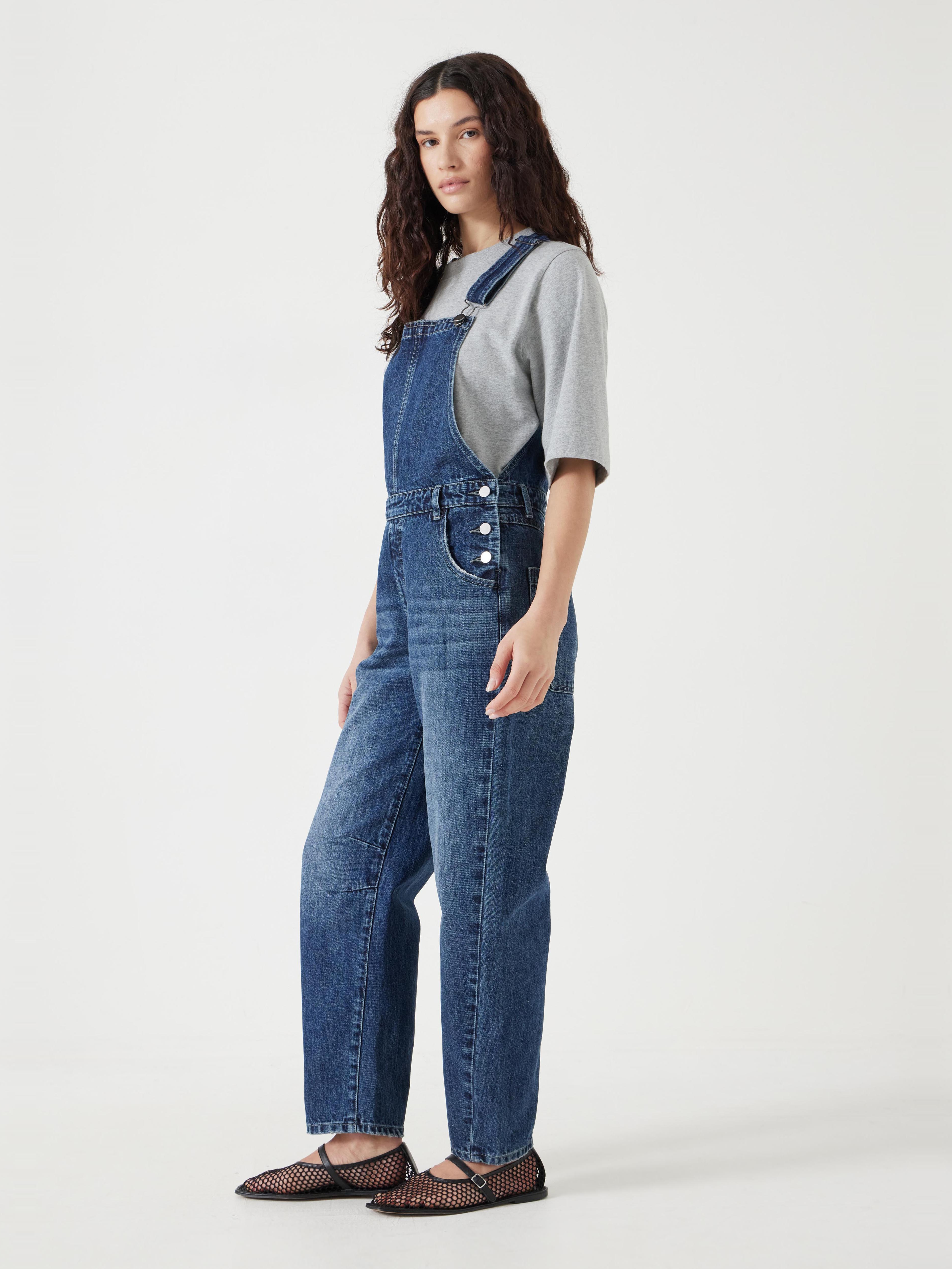 Cordelia Barrel Leg Dungarees | Mid Authentic Blue | hush