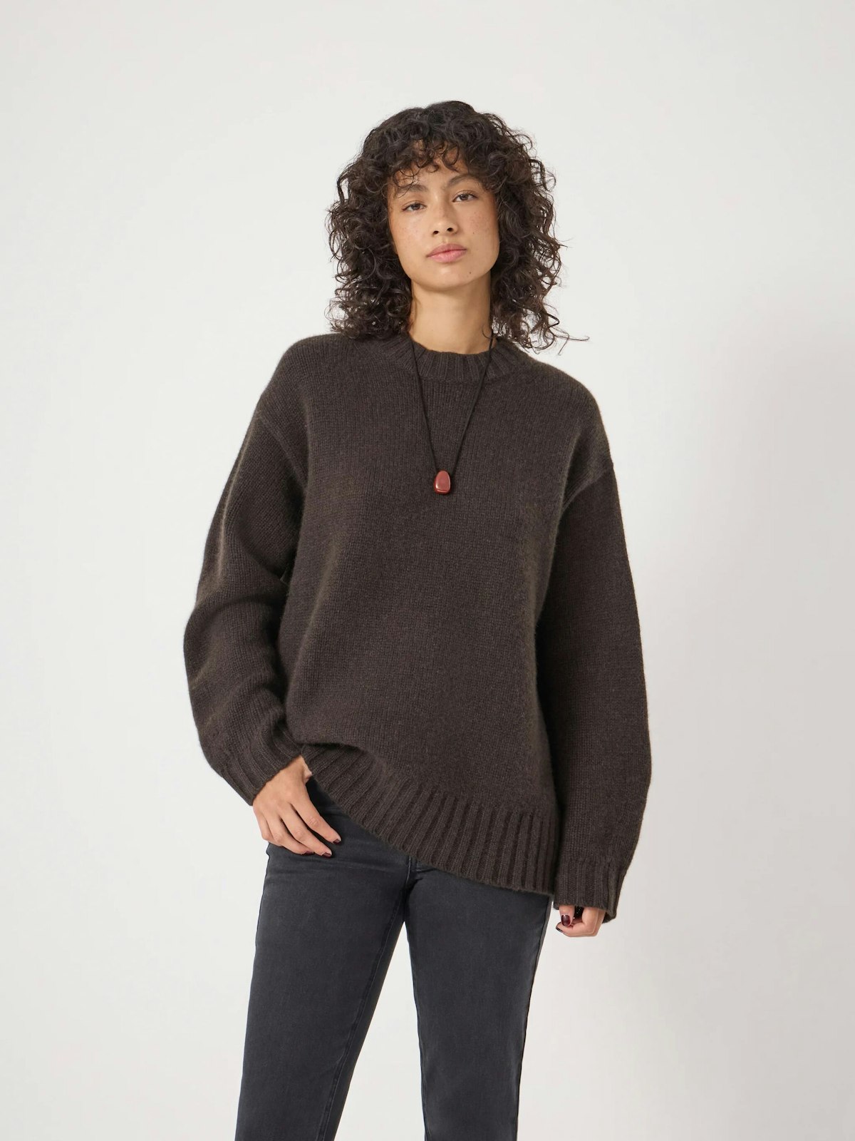 Cora Longline Chunky Cashmere Jumper | Dark Brown | hush