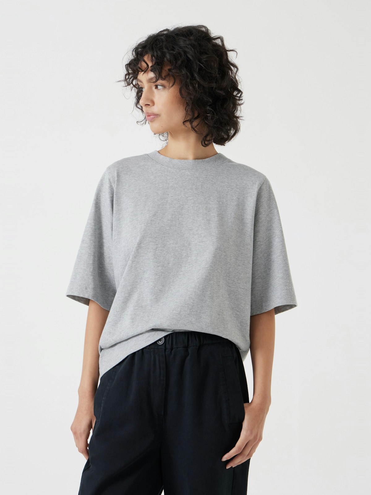 Romina Heavyweight Cotton T-Shirt | Grey Marl | hush