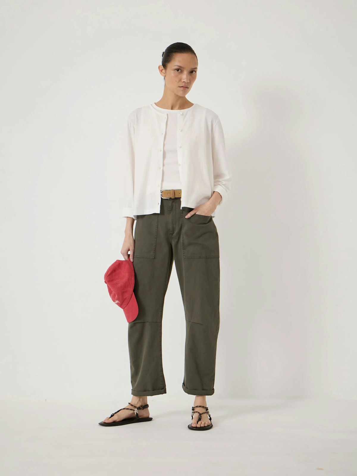 Cordi Barrel Leg Cotton Trousers | Dark Khaki Green | hush