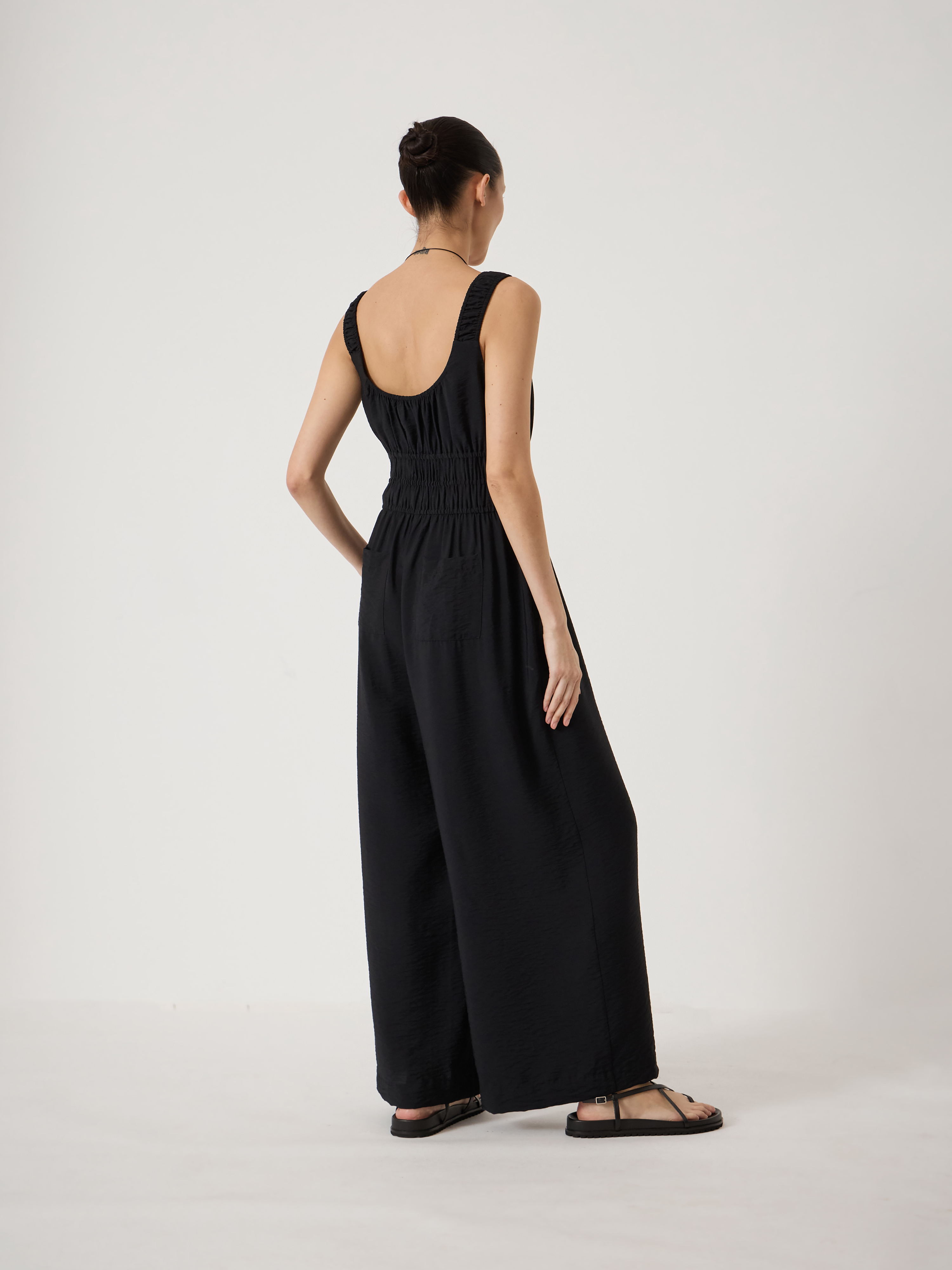 Wrenna Gathered Straps Jumpsuit | Black | hush
