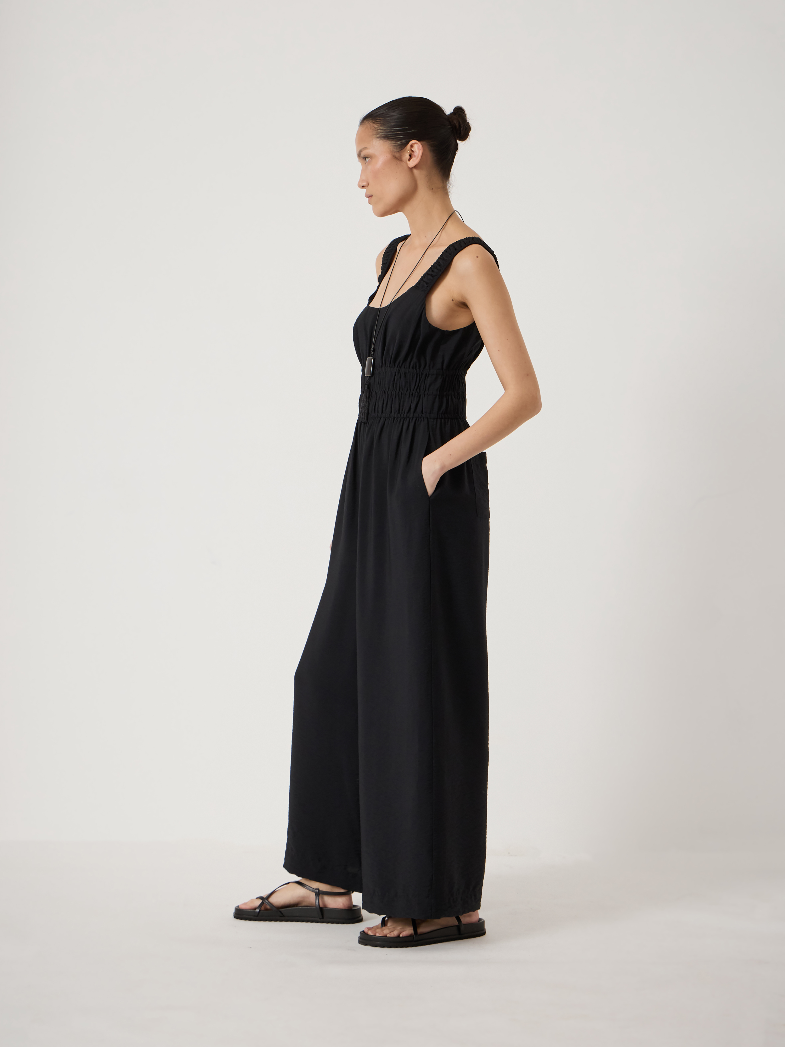 Wrenna Gathered Straps Jumpsuit | Black | hush