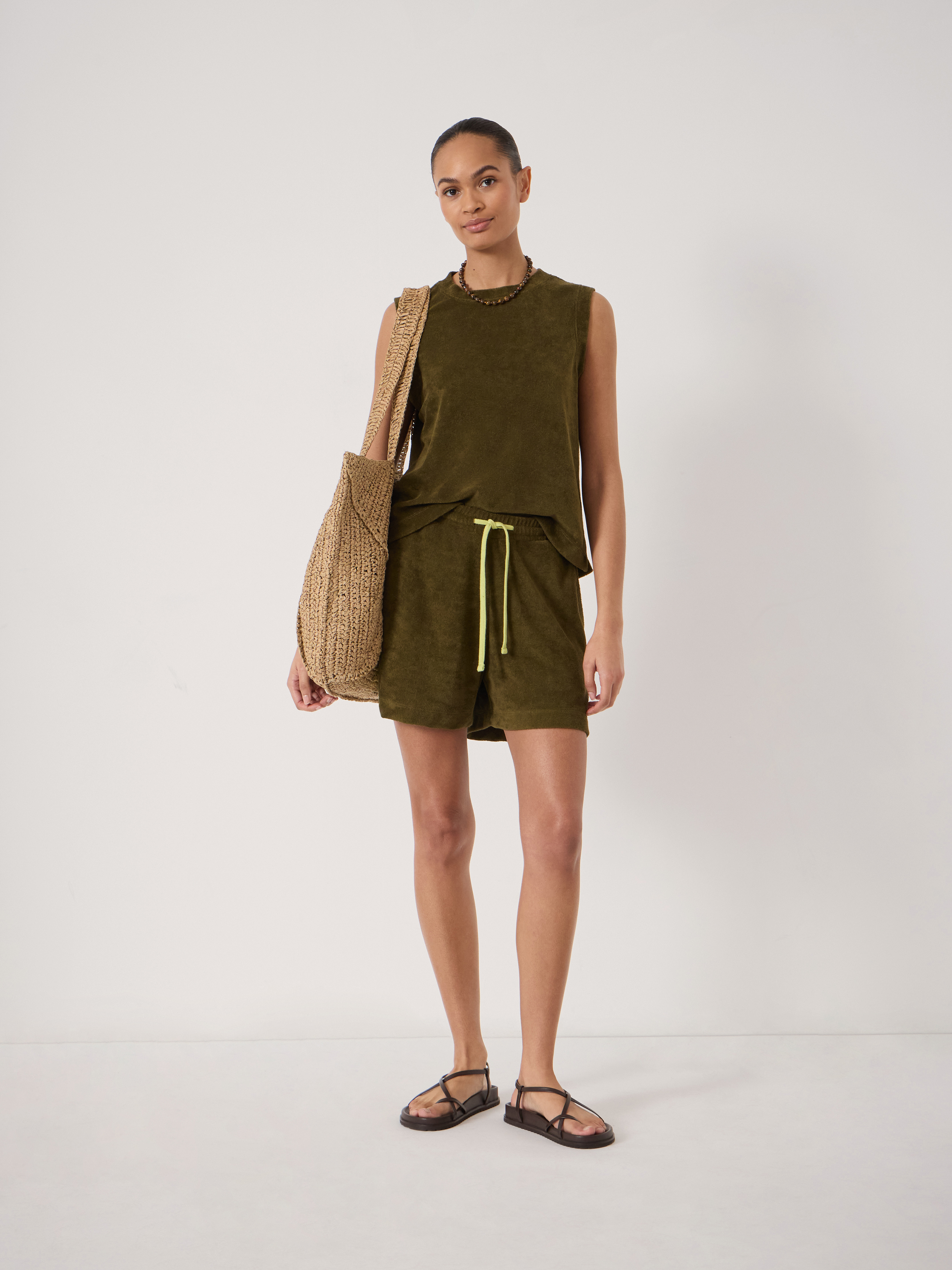 Mavis Towelling Pull On Shorts | Dark Olive | hush