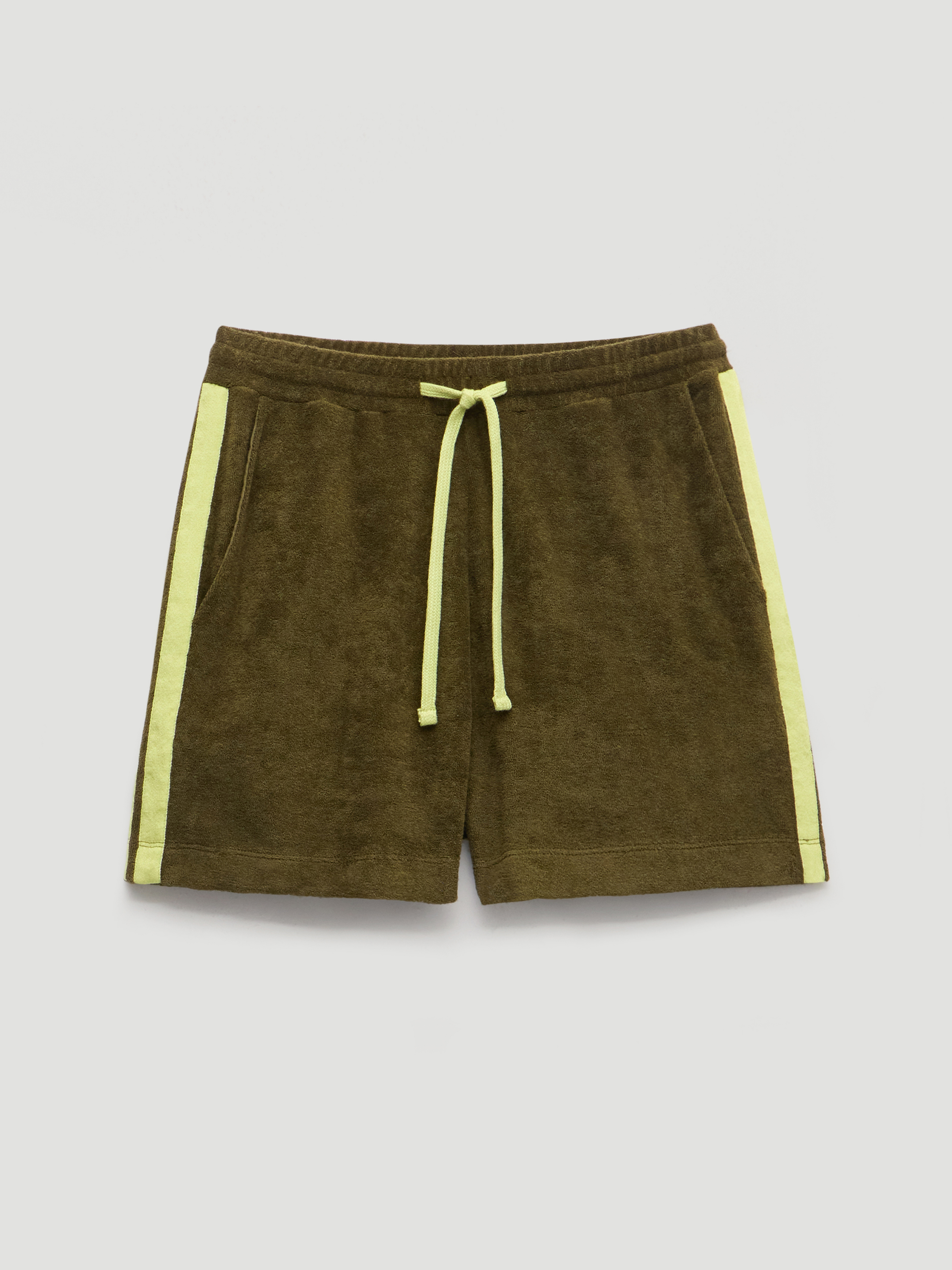 Mavis Towelling Drawstring Pull On Shorts | Dark Olive | hush