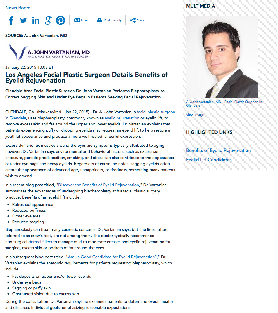 Los Angeles Facial Plastic Surgeon Details Benefits of Eyelid Rejuvenation