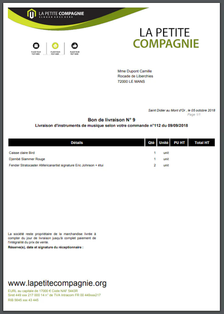 Modèle bon de livraison à télécharger + instructions