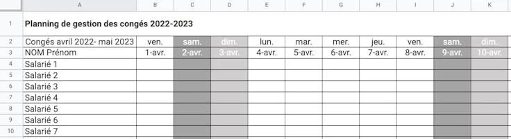 Planning congés Excel gratuit 2022 : modèle de tableau des congés des ...