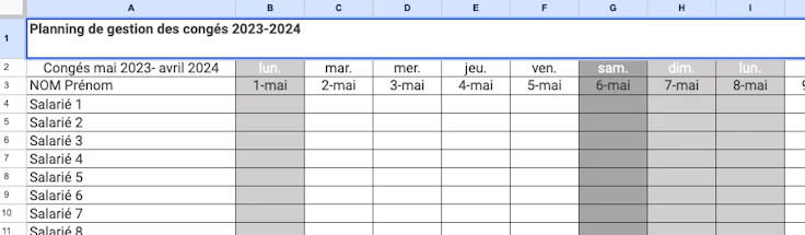 Planning congés Excel gratuit 2024 : modèle de tableau des congés des ...