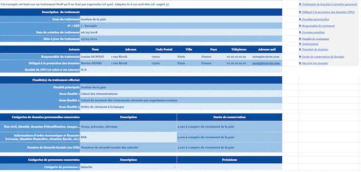 Exemple de registre RGPD rempli pour une mise en conformité optimale