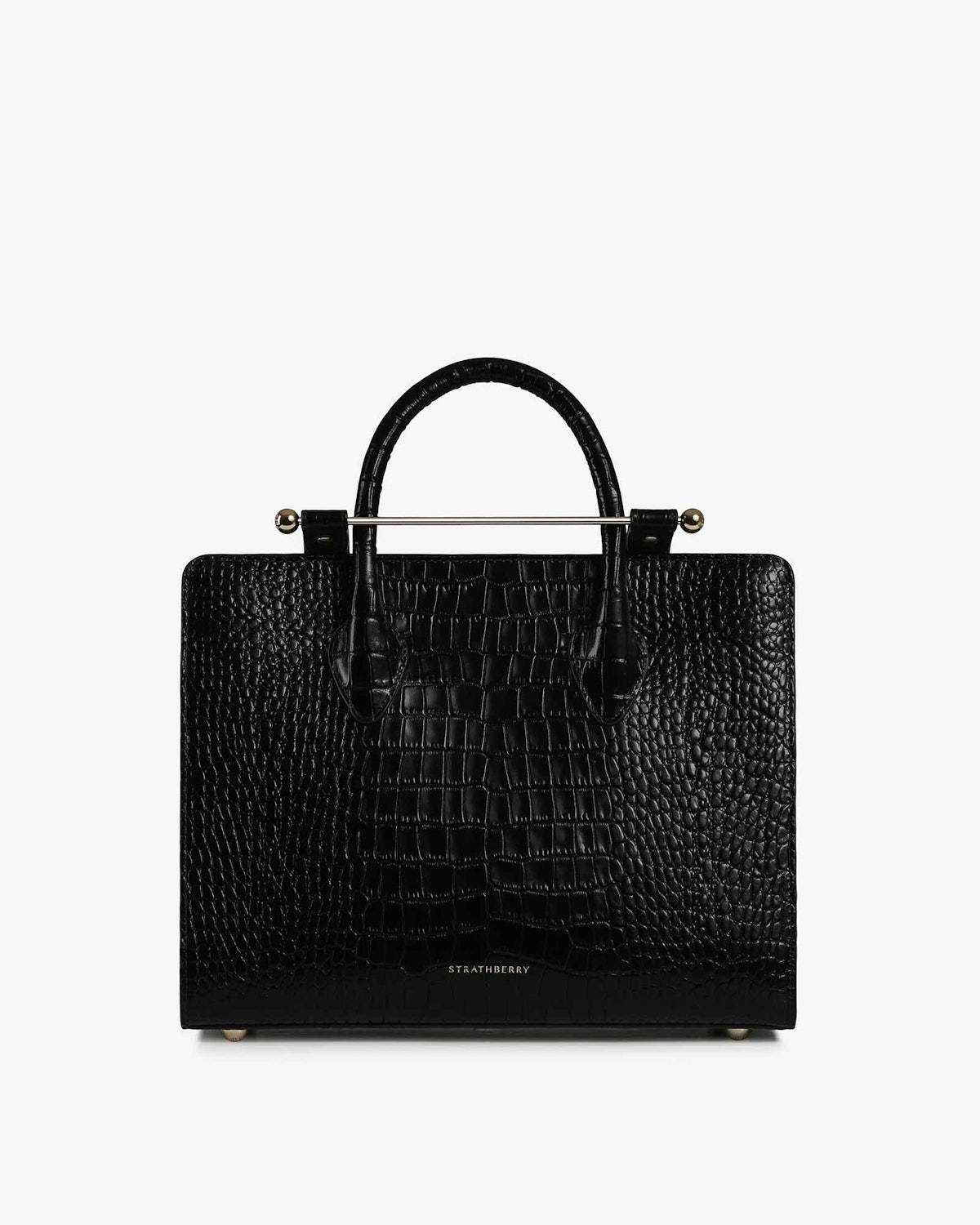 The Strathberry Midi Tote - Top Handle Leather Tote Bag - Black ...