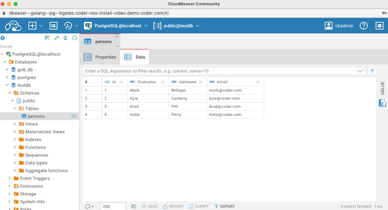 Running Postgresql Dbeaver And Pgadmin Containers In Coder Coder