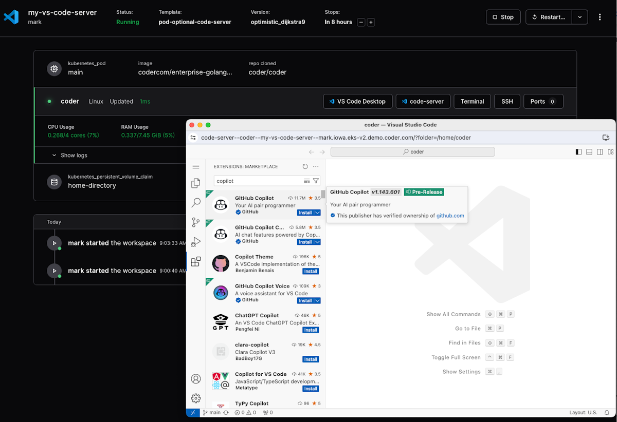 Microsoft Vs Code Server In A Coder Cloud Development Environment Coder 4677