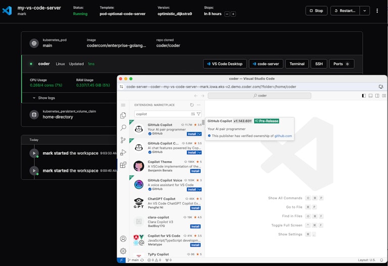 Microsoft Vs Code Server In A Coder Cloud Development Environment