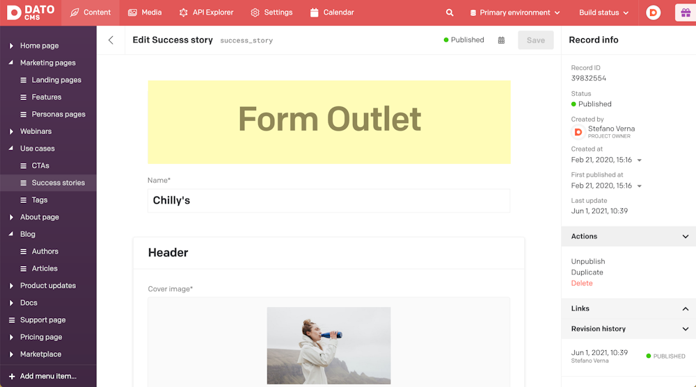 Form outlets — DatoCMS