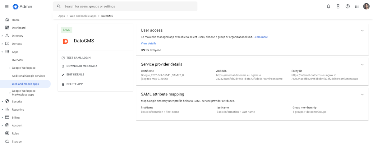 Google Workspace Single Sign-On — DatoCMS