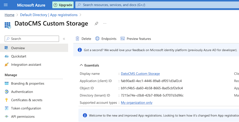 Custom Azure Blob Storage storage — DatoCMS