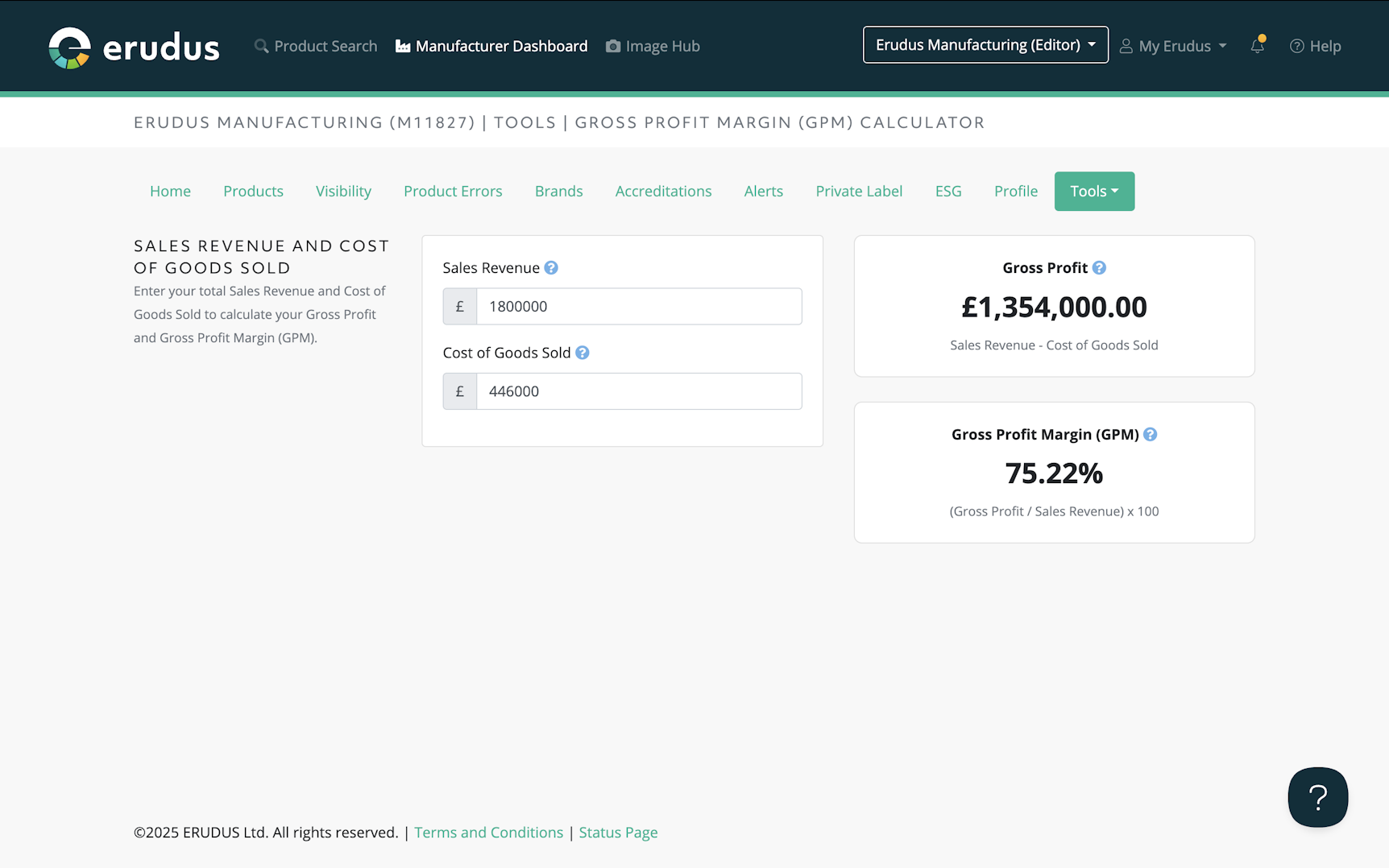 Erudus Gross Profit Margin Calculator