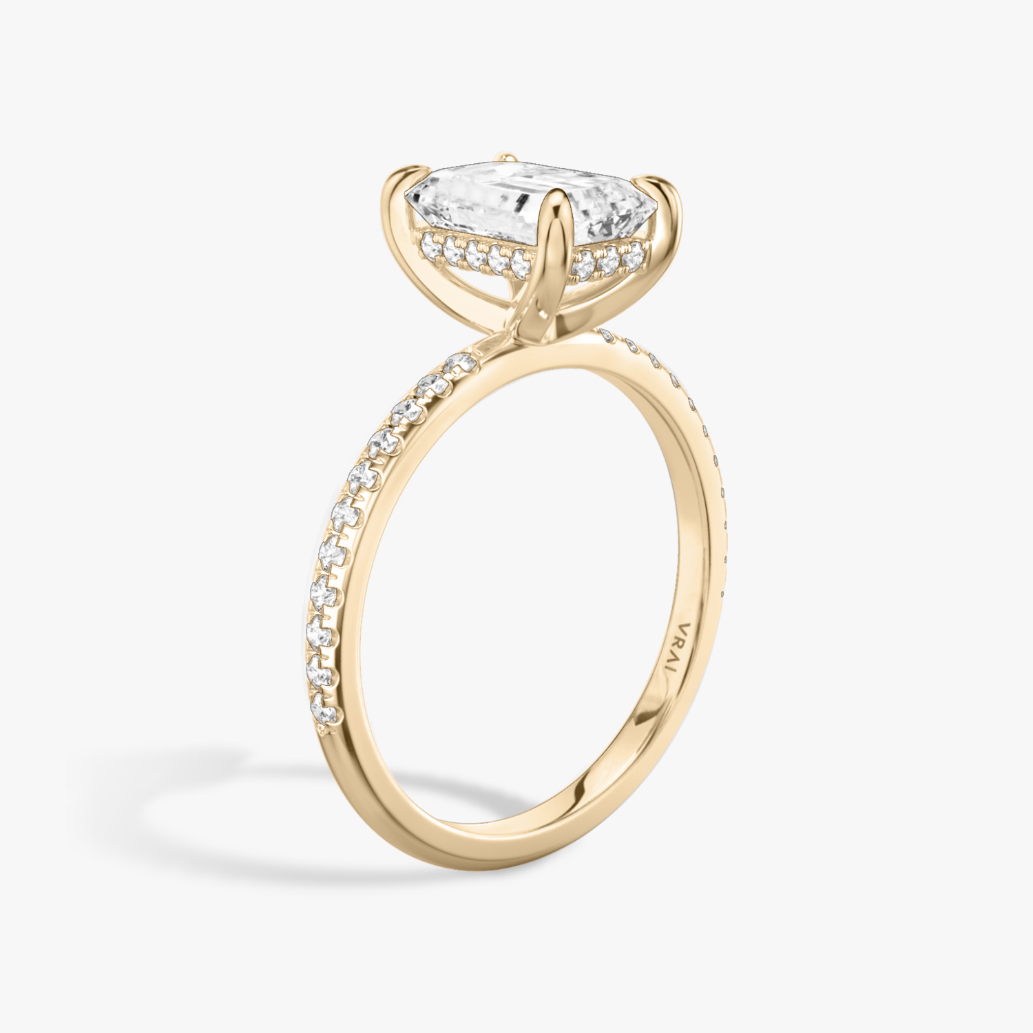The Classic Hidden Halo Emerald Engagement Ring | Pave Band | Rose Gold